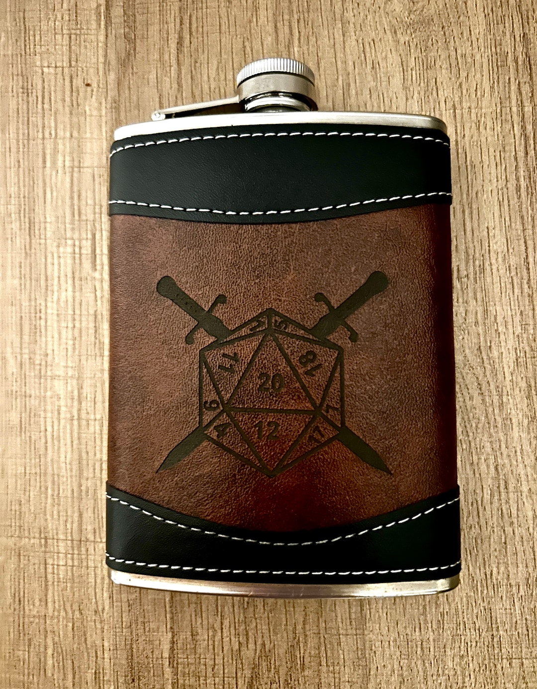 8 Oz. DND Leather Engraved Hip Flask - Etsy