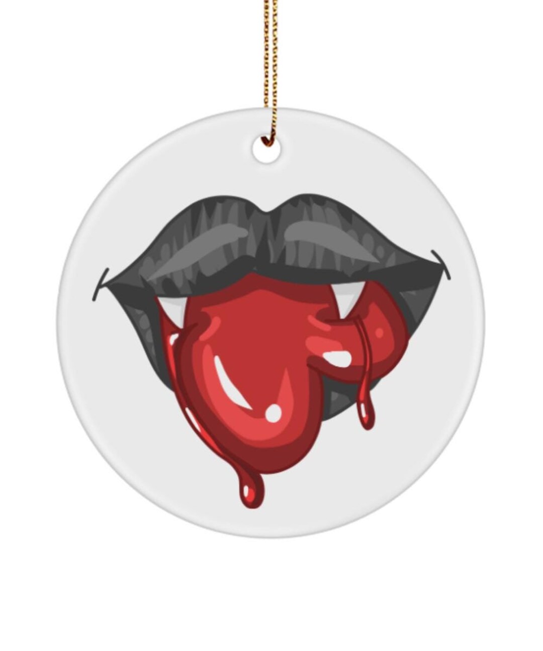Vampire Teeth Sucking Blood Red Heart Ornament Sinister Gothic Unique ...