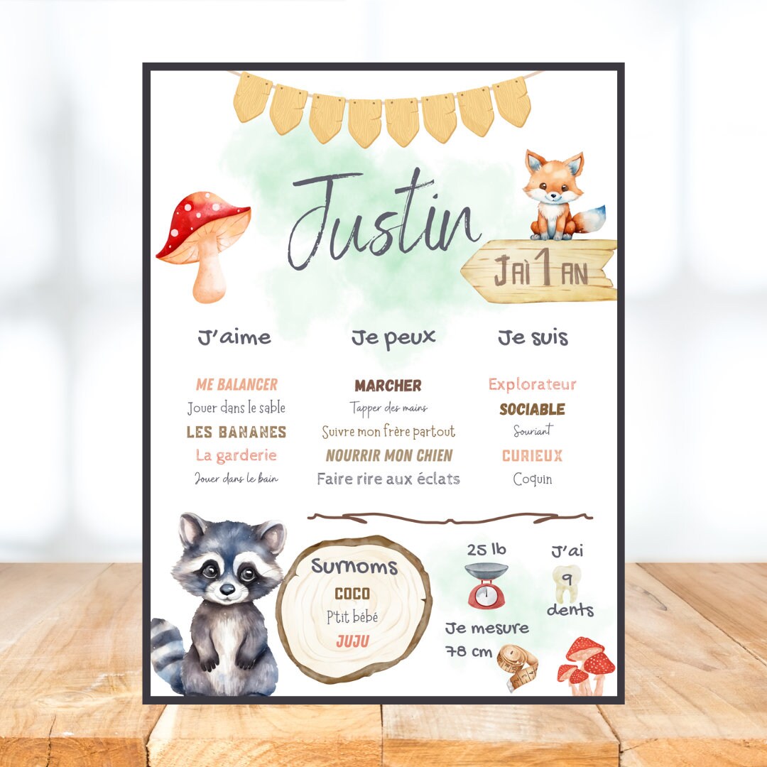 Personalized Birthday Poster Forest Animals, Woodland, Fox, Racoon ...
