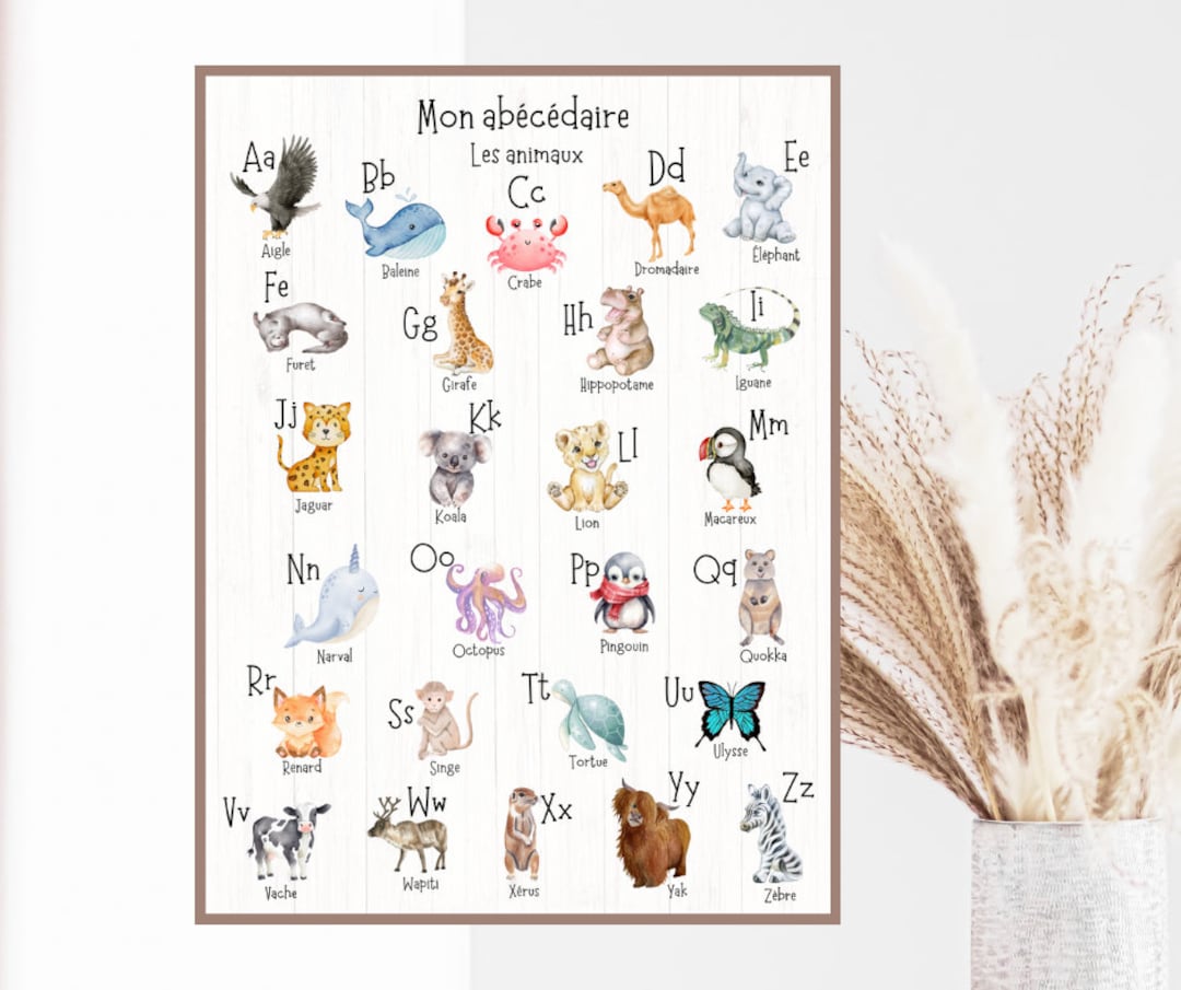 French-language Animal Alphabet, Educational Poster, Classroom Poster ...