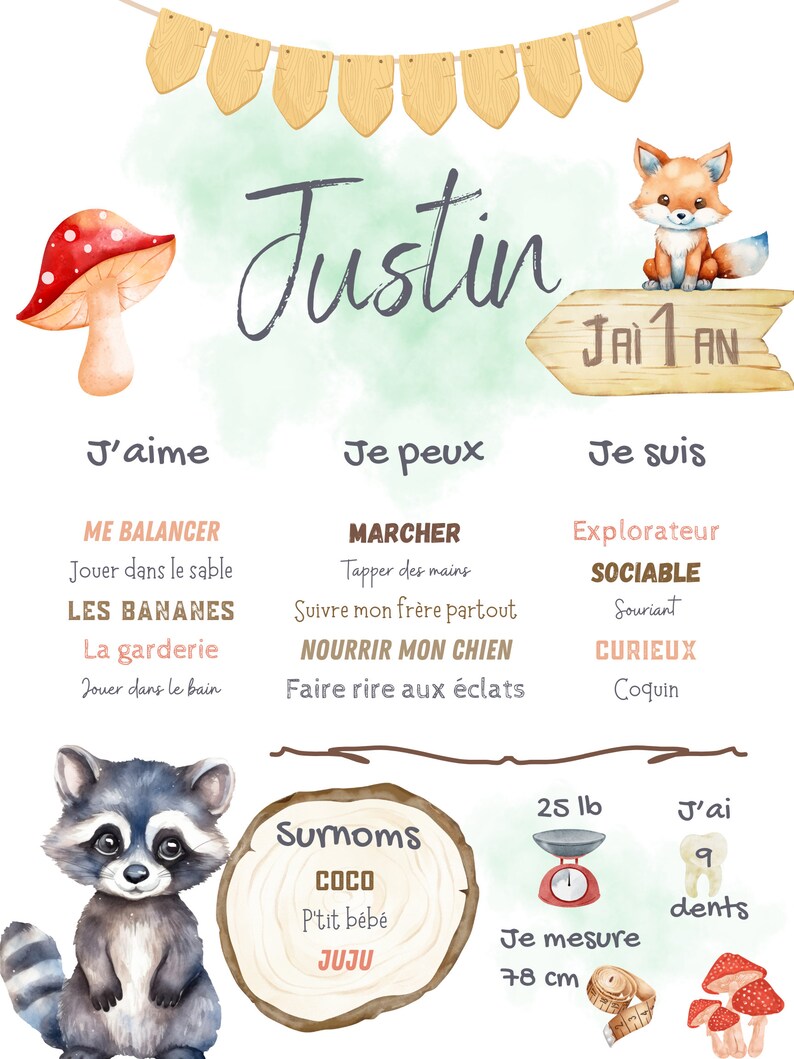 Personalized Forest Animals Birthday Poster, Woodland, Fox, Racoon ...