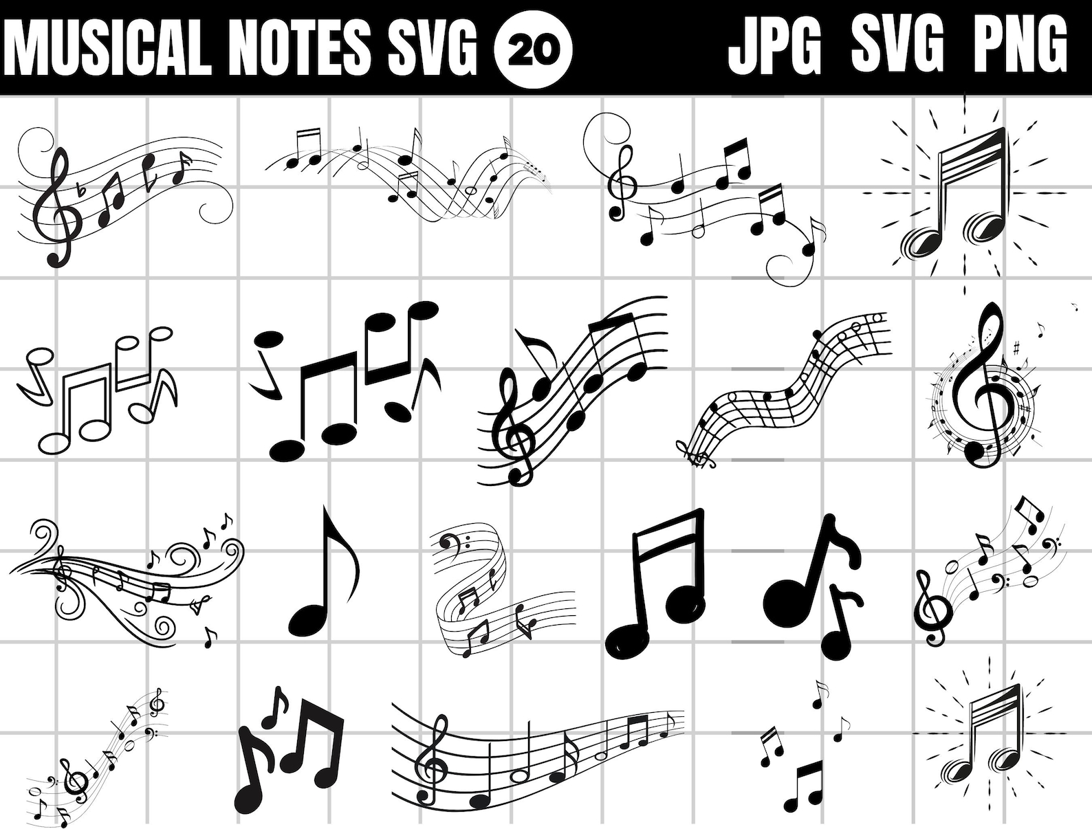 MUSIC NOTES SVG, Music Notes Bundle Svg, Music Notes Clipart , Music ...