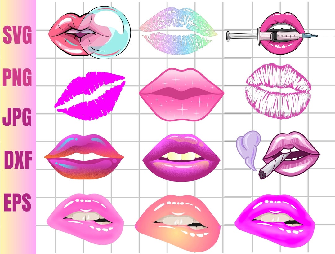 Lips Svg Bundle Pink Lips Png Bundle Kiss Svg Lips Print Svg Pink Lips ...