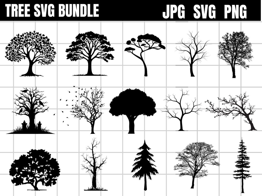 TREE SILHOUETTE SVG Bundle, Tree Cut Files for Cricut, Forest Svg Files ...