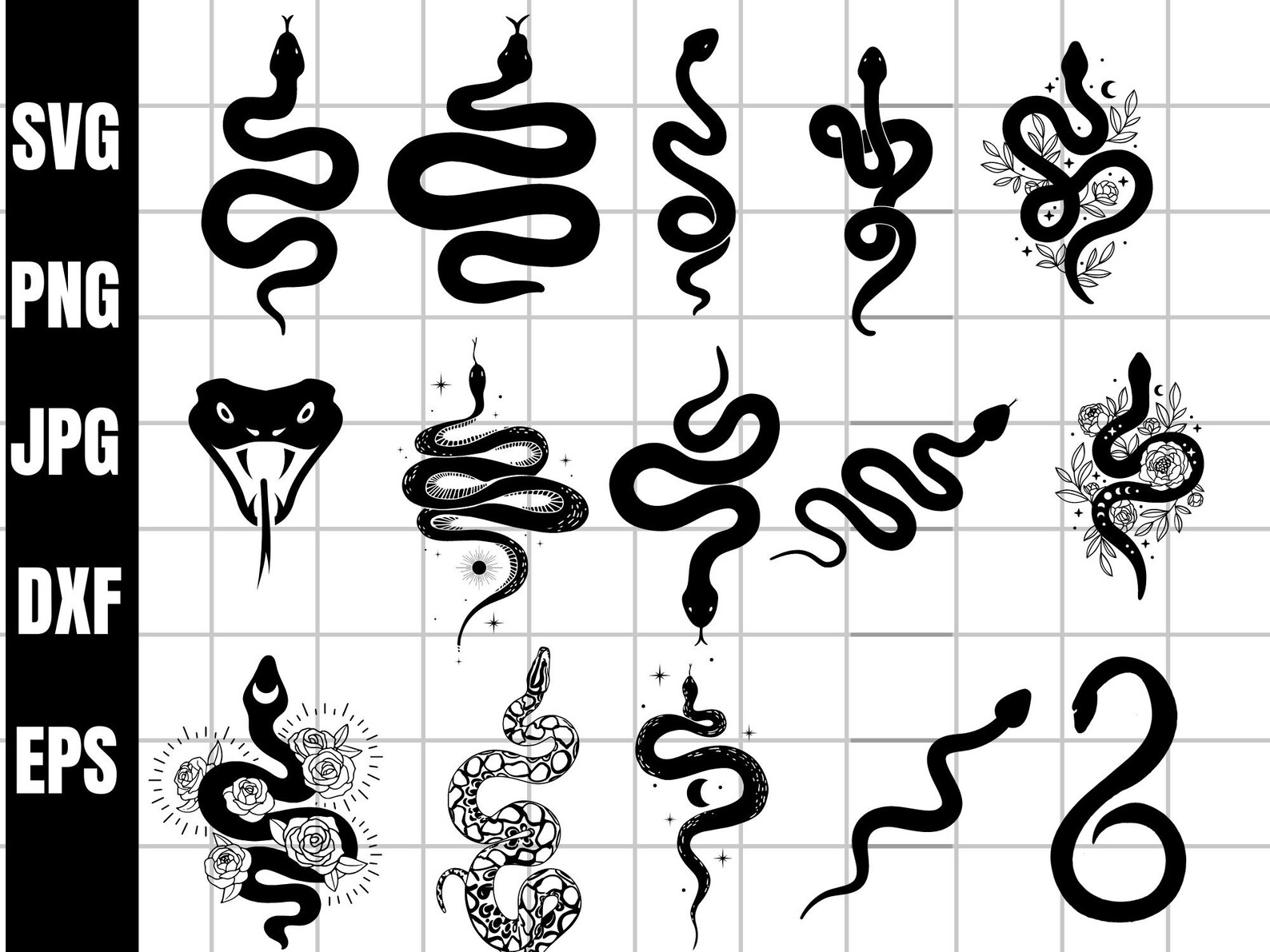 Snake SVG Bundle Floral Snake SVG Celestial Snake SVG Snake With ...