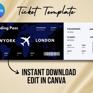 Editable Boarding Pass Template, Printable Personalized Airline Ticket ...