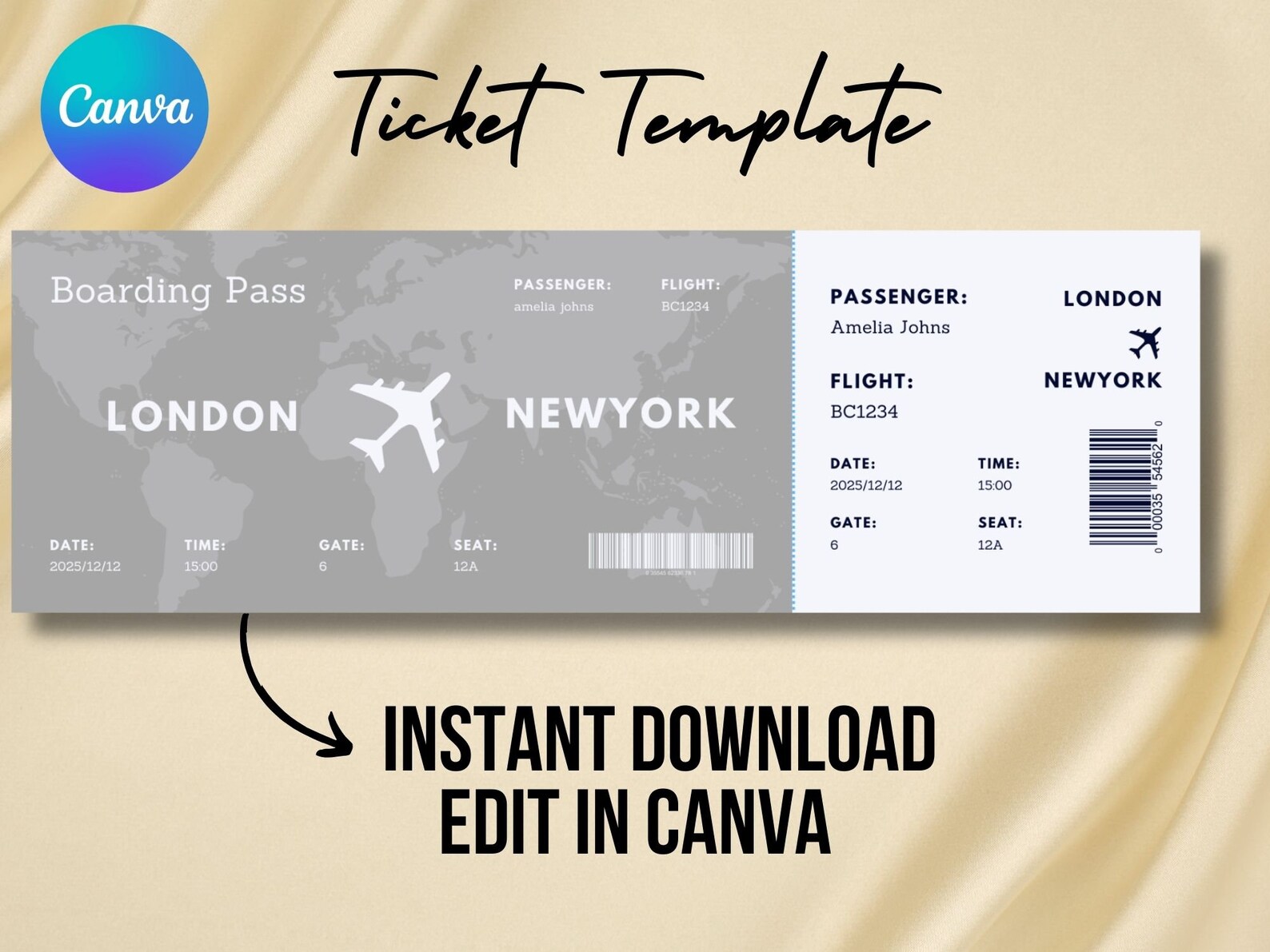 Editable Boarding Pass Template, Printable Boarding Ticket, Canva ...