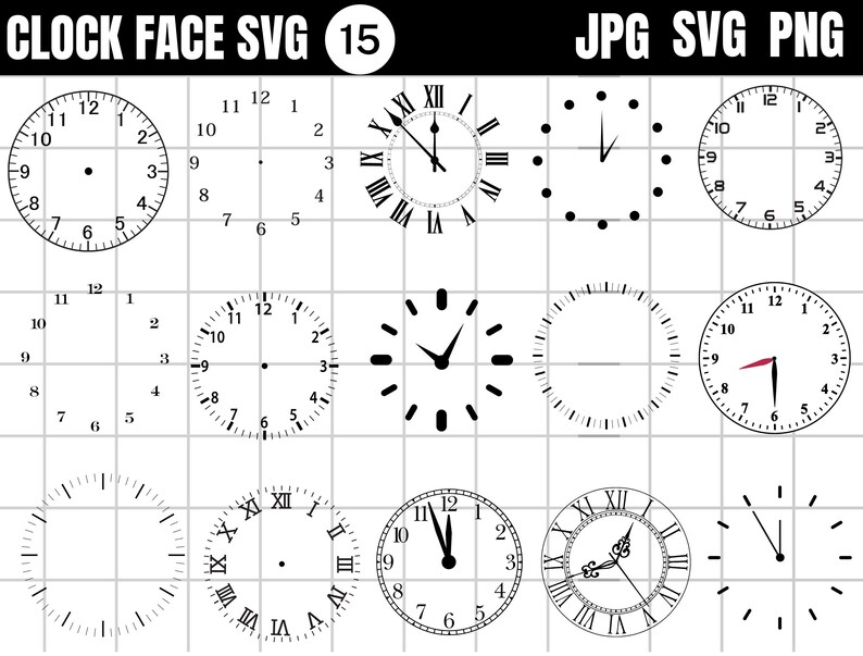 Clock Face SVG Bundle, Clock Svg, Clock Numbers Svg, Roman Numeral ...