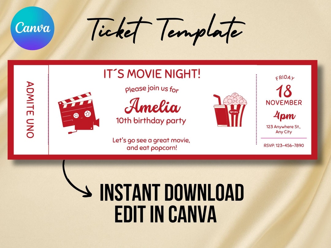Movie Night Ticket,movie Ticket,movie Invitation,surprise Movie Night ...