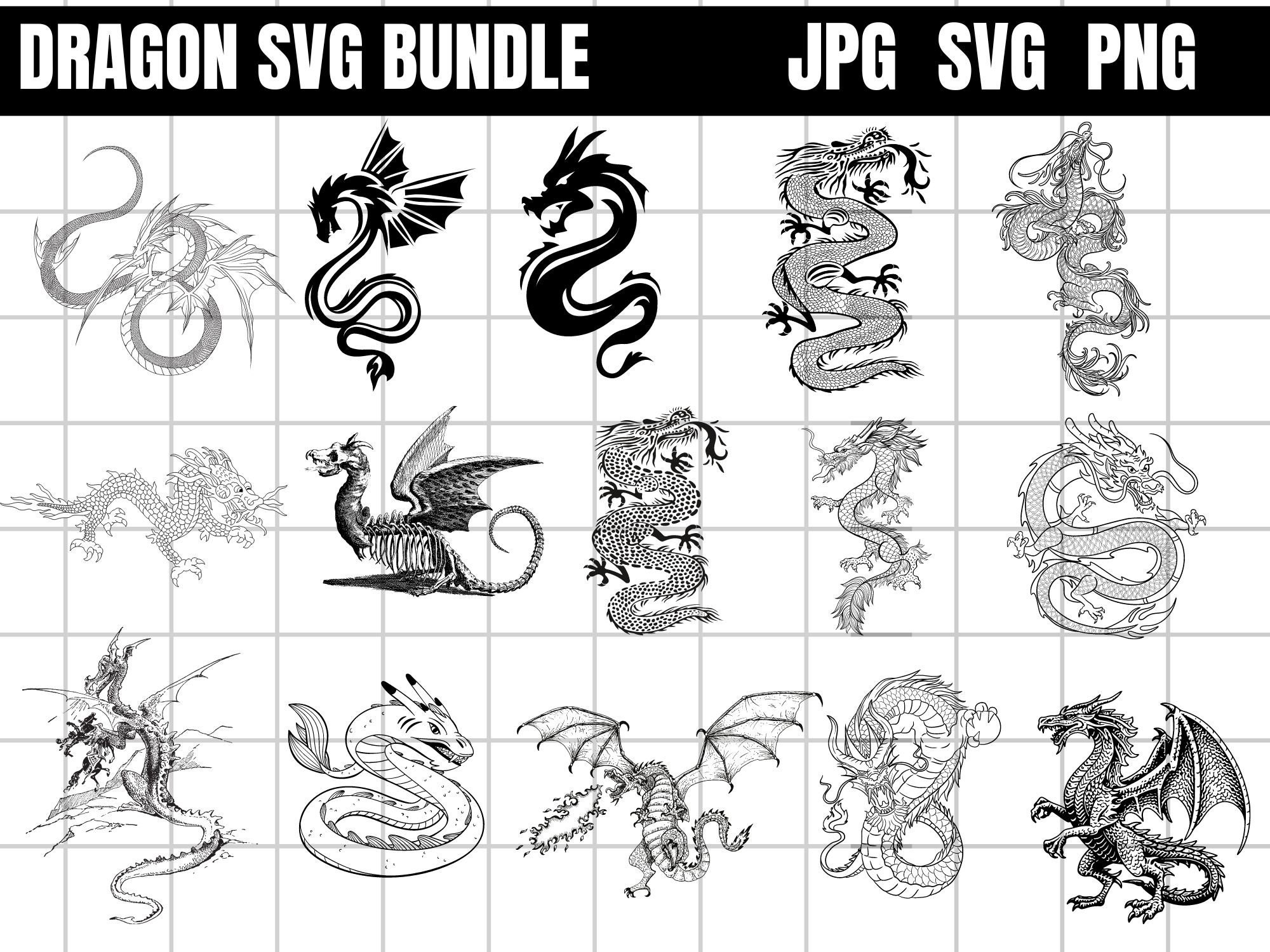 Dragón SVG, Paquete SVG de Dragón, Imágenes Prediseñadas de Dragón ...