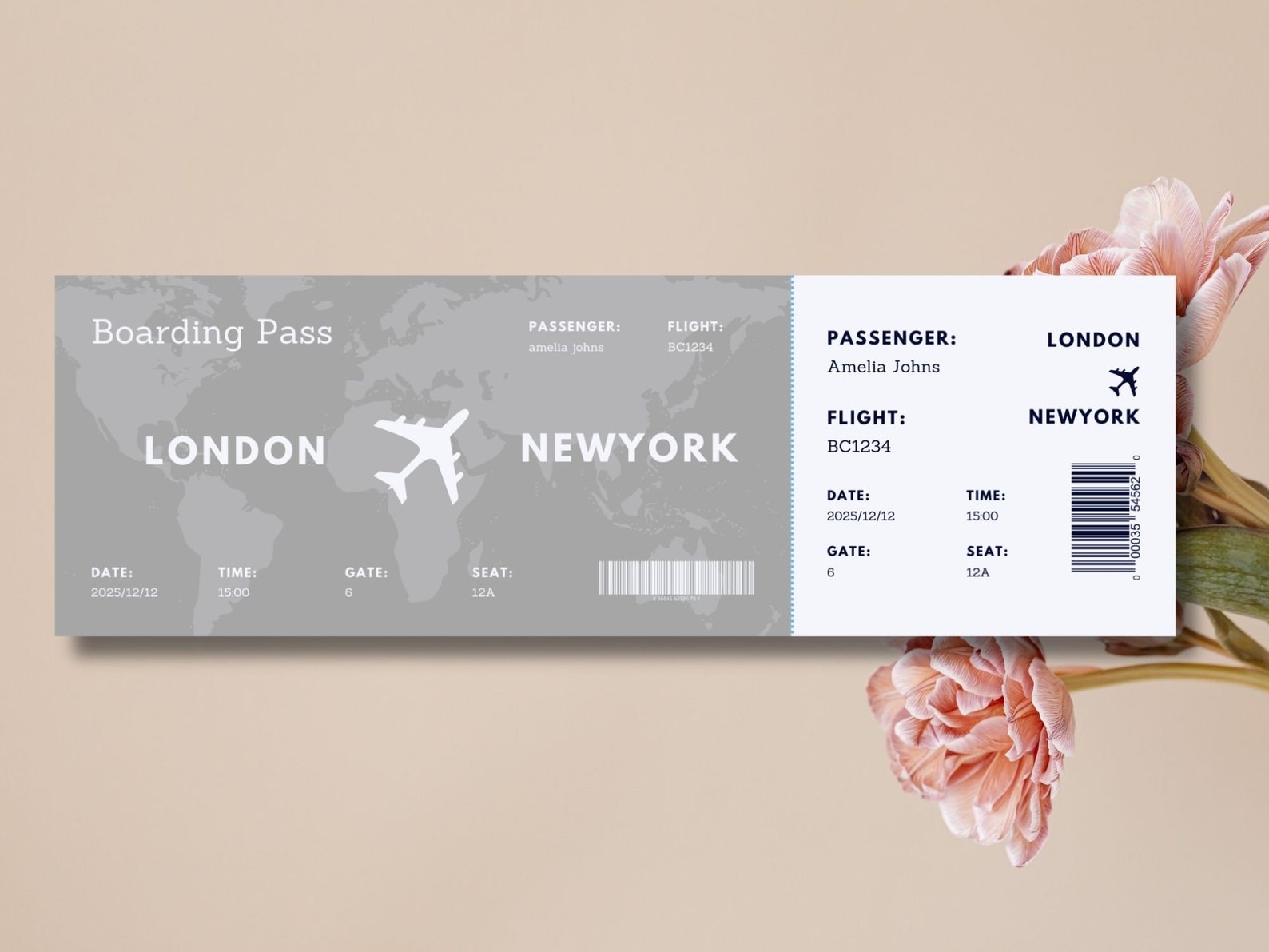 Editable Boarding Pass Template, Printable Boarding Ticket, Canva ...