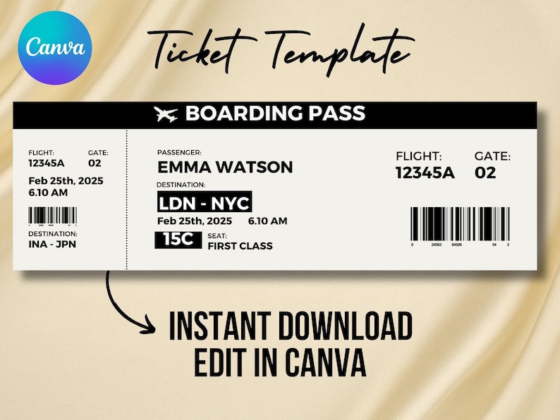 Editable Boarding Pass Template, Canva Boarding Pass, Customizable ...