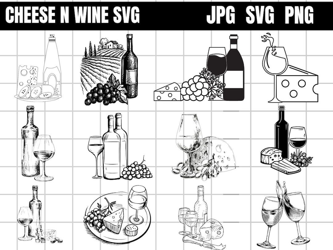 Wine and Cheese Svg Bundle, Wine Svg, Grape Svg, Wine Barrel Svg, Gruyere Cheese Svg, Cheese Svg ...