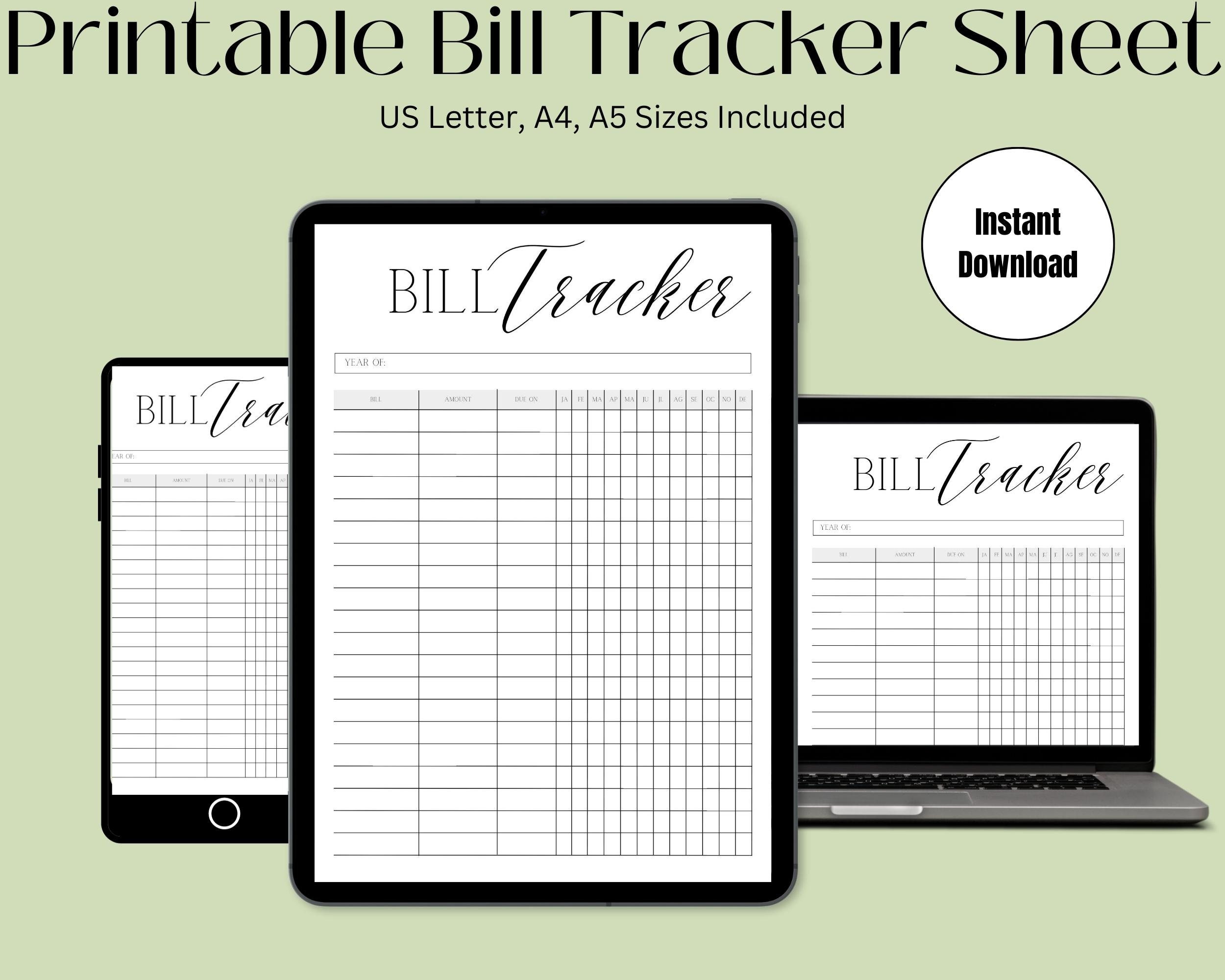 Bill Tracker Printable Bill Tracker Expense Sheet Bill Tracker - Etsy