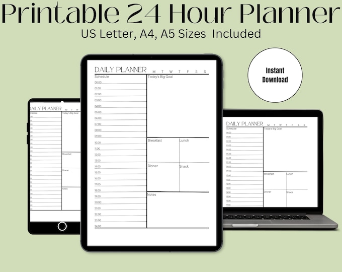 24 Hour Printable Daily Planner Work Planner Printable Planner Daily ...