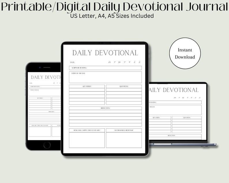 Daily Devotional Journal Printable Worksheet Bible Study Reflection ...