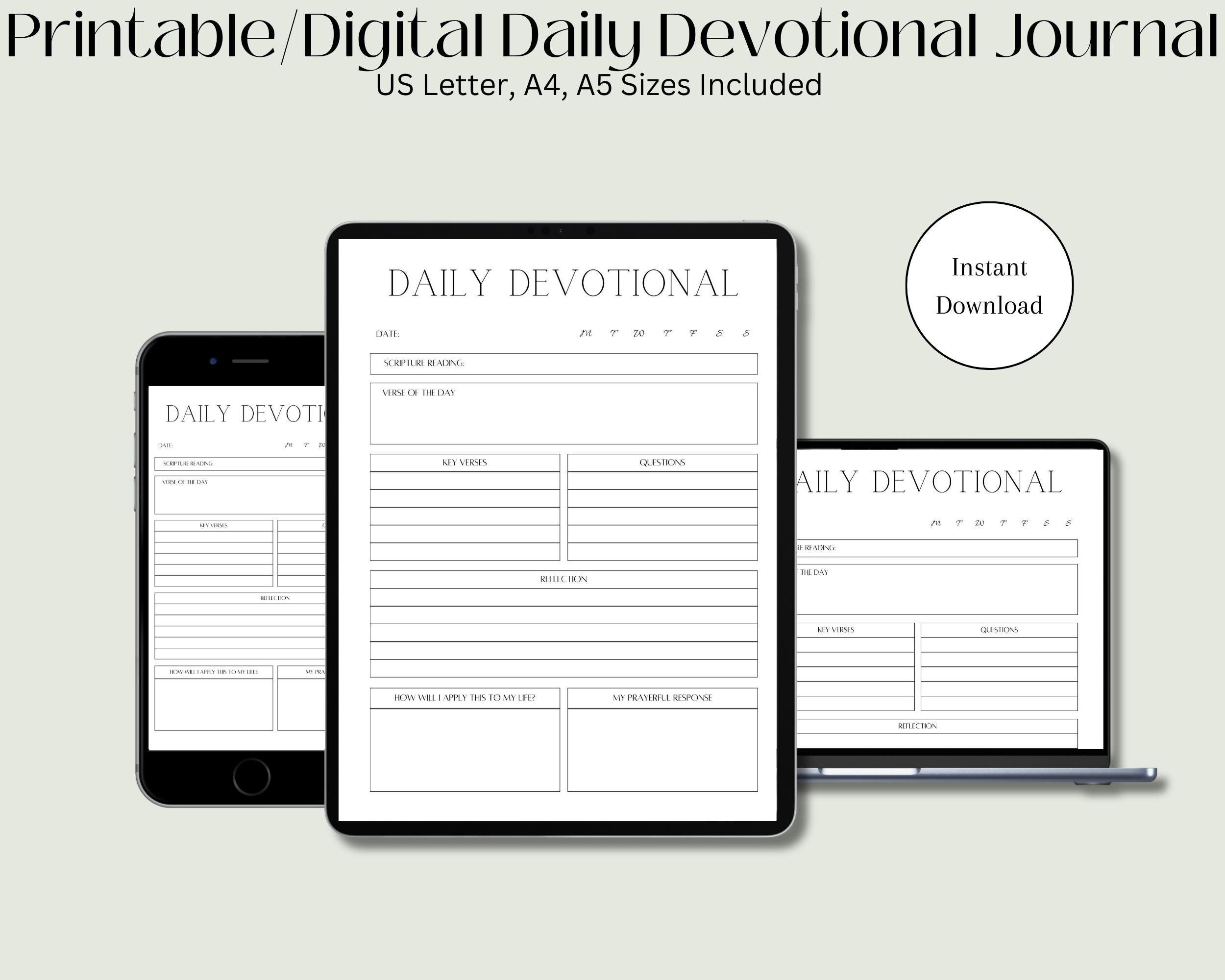 Daily Devotional Journal Printable Worksheet Bible Study Reflection ...