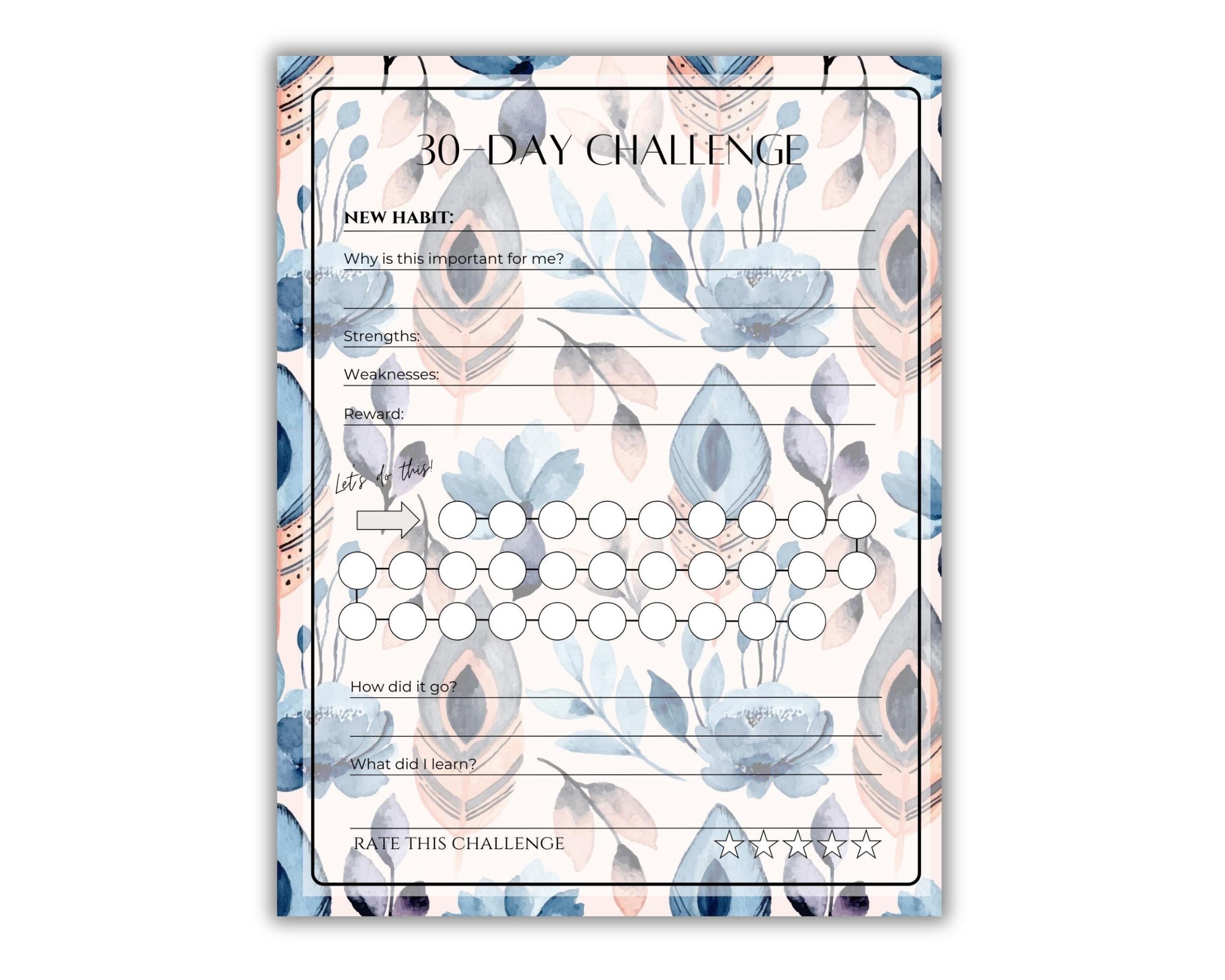 30-day Challenge Tracker Printable Habit Tracker Habit Challenge Money ...