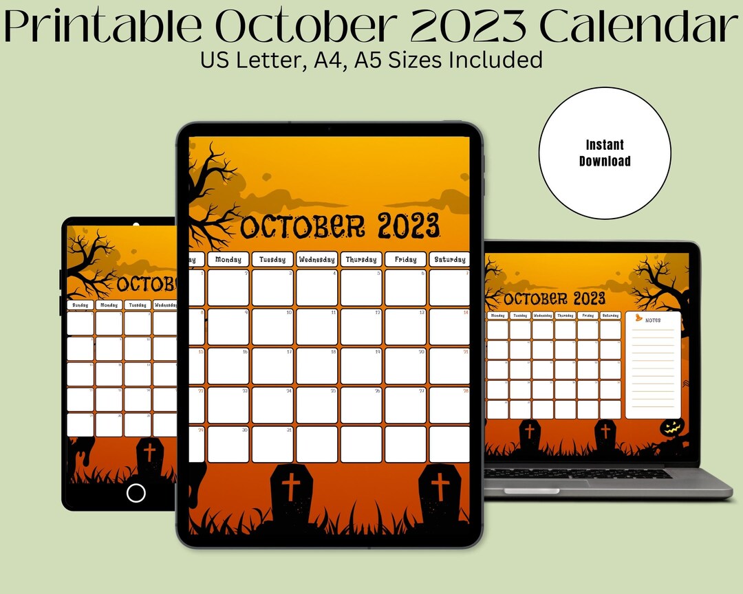 October 2023 Calendar Printable Halloween Calendar 2023 October ...