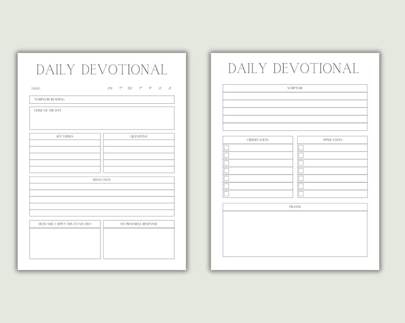 Daily Devotional Journal Printable Worksheet Bible Study Reflection ...