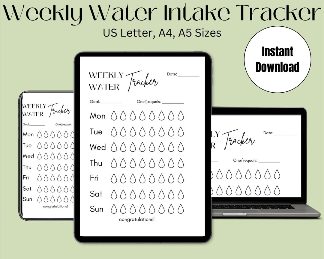 Water Intake Tracker Daily Water Tracker Printable Weekly Water Intake ...