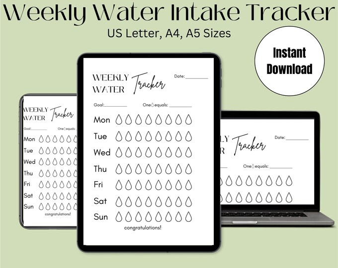 Water Intake Tracker Daily Water Tracker Printable Weekly Water Intake ...
