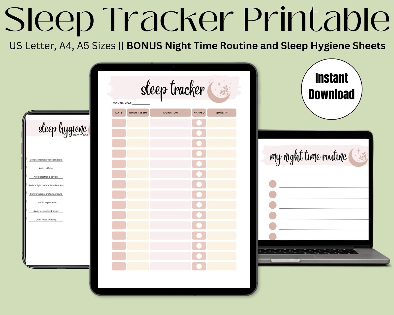 Sleep Tracker Printable PDF Template Sleep Log Template Sleep Track for ...