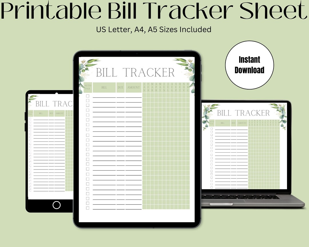 Bill Tracker Printable Bill Tracker Expense Sheet Bill Tracker - Etsy