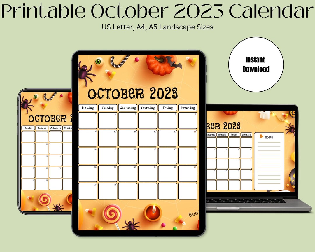 October 2023 Calendar Printable Halloween Calendar 2023 October ...