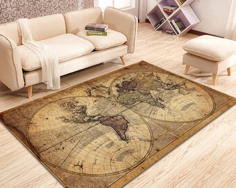 Vintage Rug, Soft Rug, Vintage World Map Rug, Large Rug, Old World Map ...