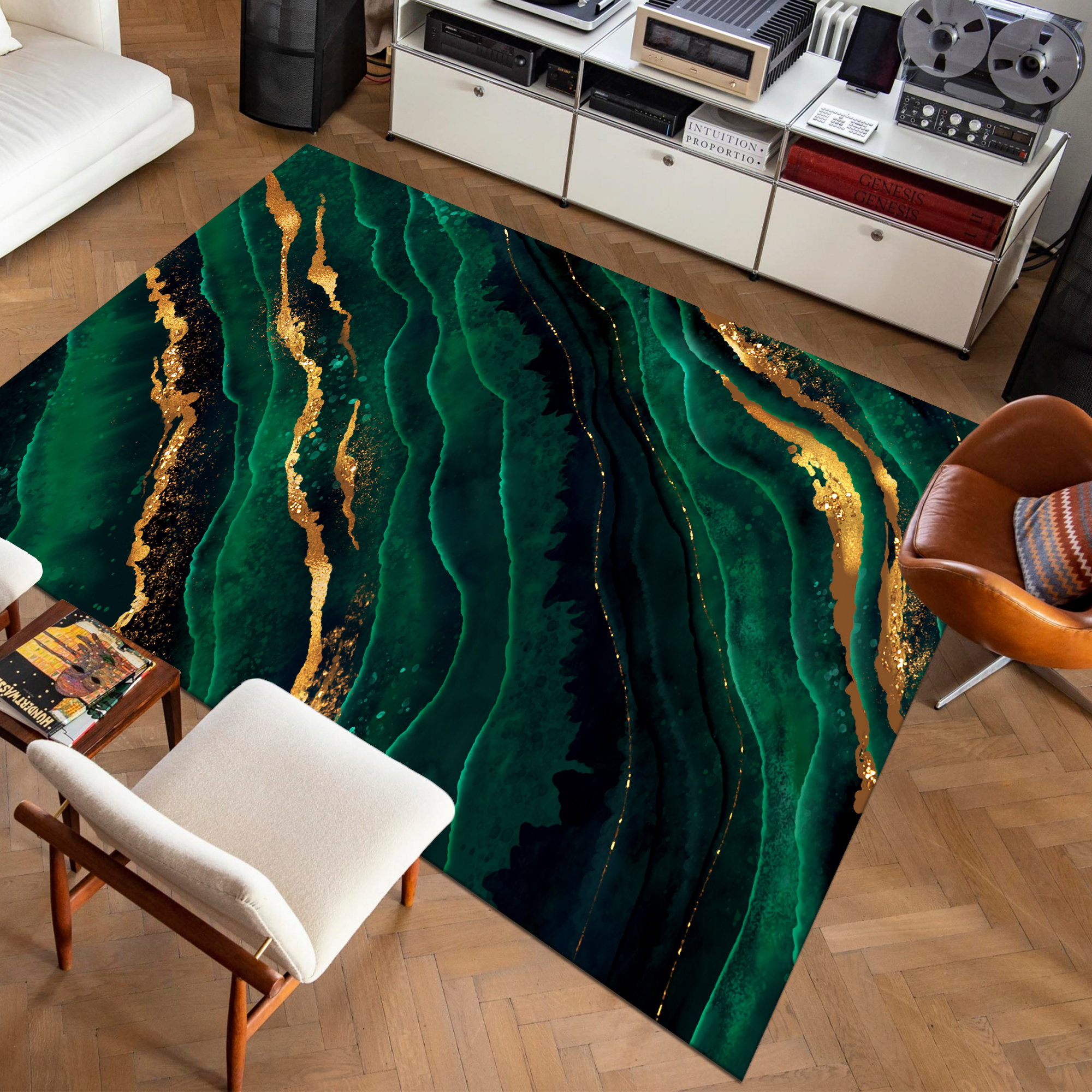 Emerald Green Rug, Marble Deoor, Gold Marble Rug, Area Rug, Abstract ...
