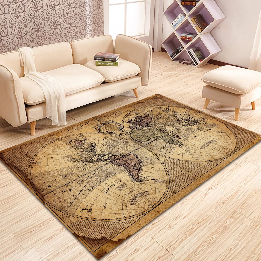 Vintage Rug, Soft Rug, Vintage World Map Rug, Large Rug, Old World Map ...