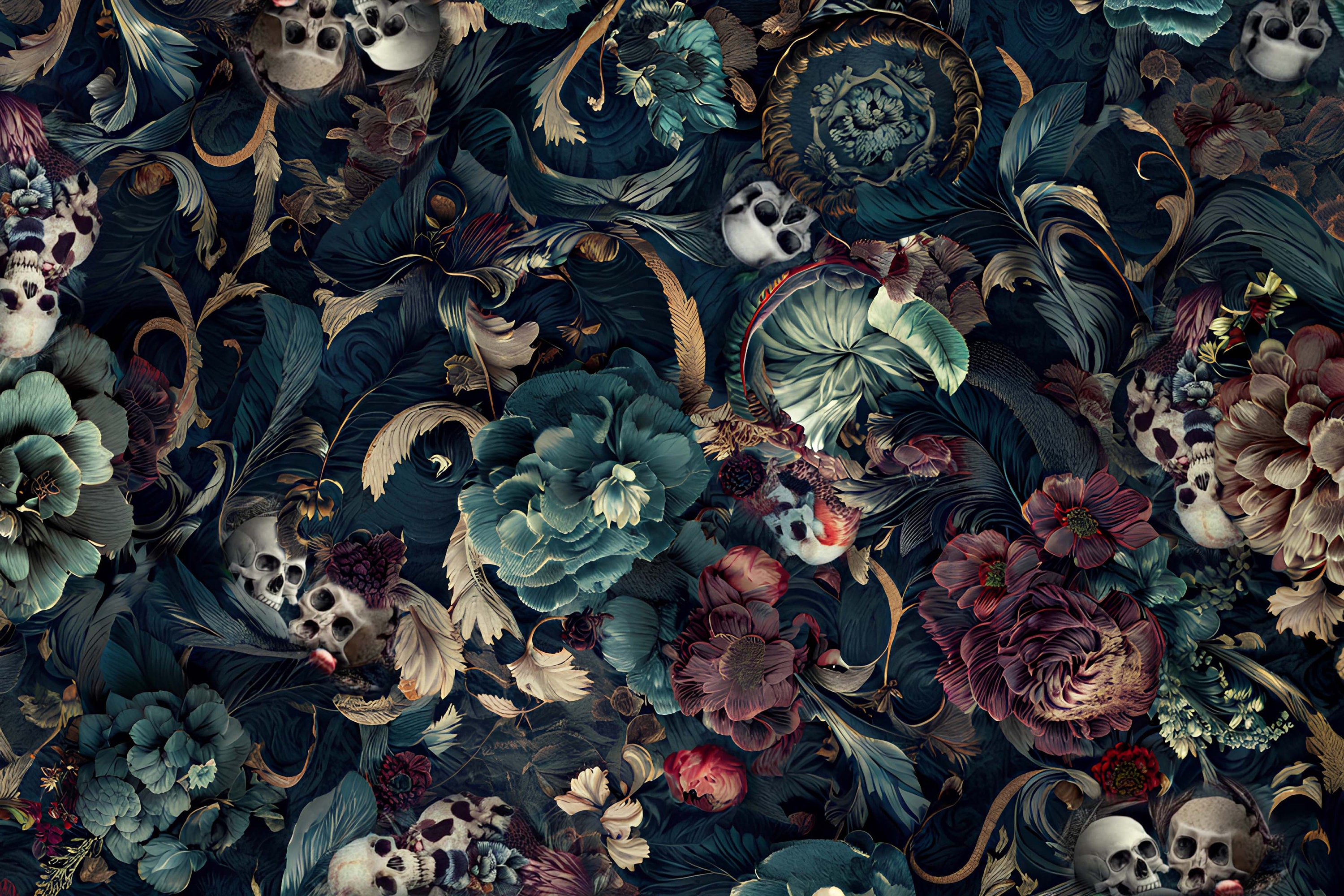 Gothic Rug, Dark Garden, Skull Rug, Flower Rug, Fear Rug, Modern Rug ...