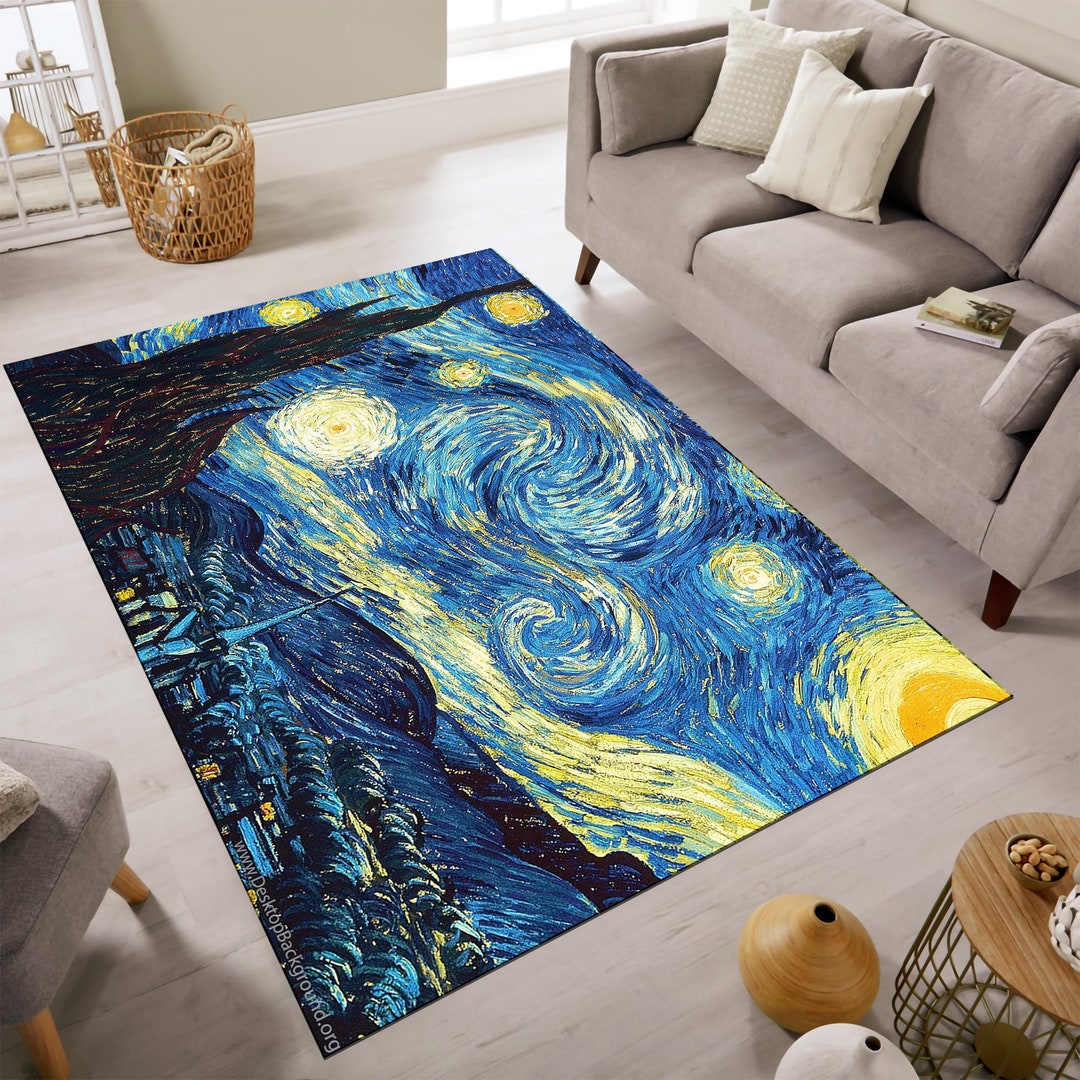 Van Gogh Starry Night Rug, Modern Rug, Abstract Carpet, Art Design Rug ...