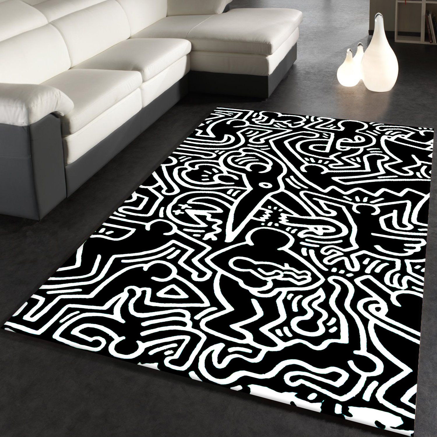 Famous Art Rug, Graffiti Style Black and White Accent Rug, Modern ...