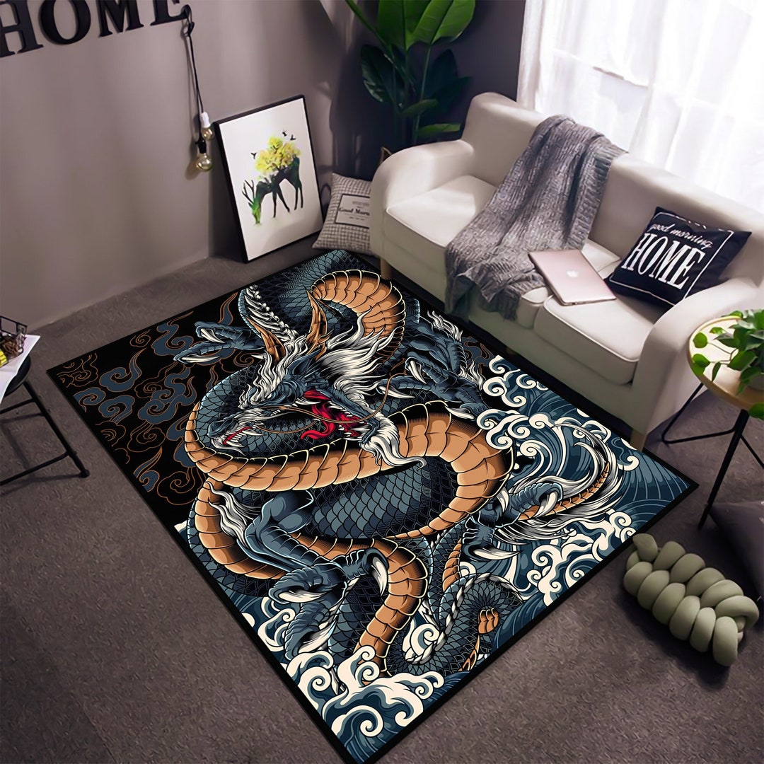 Japanese Life Dragon Rug, Dragon Decor, Dark Dragon Rug, Area Rug, Game ...