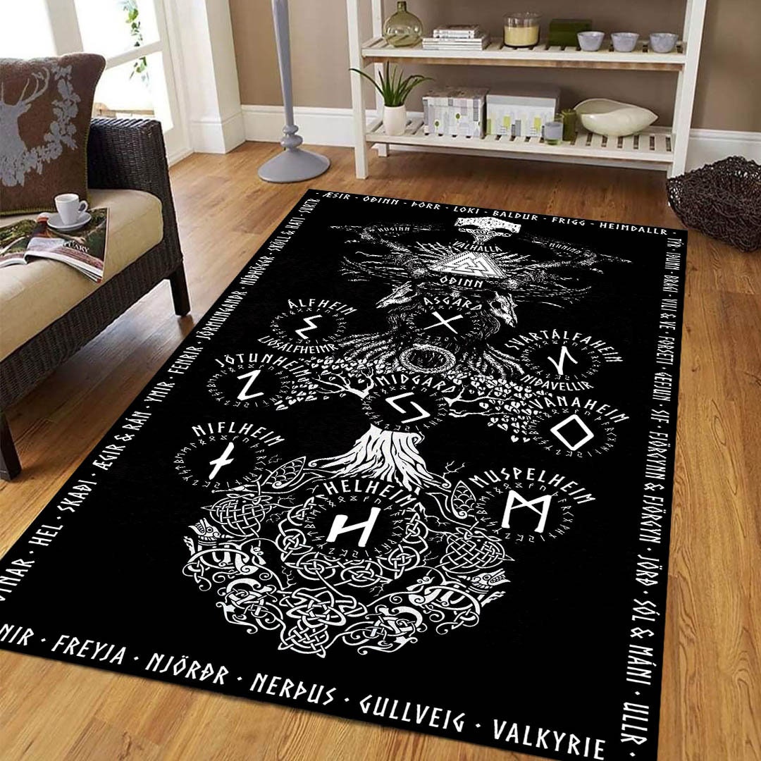 Scandinavian Decor Carpet, Norse Mythology Viking Decor Rug, Valknut ...