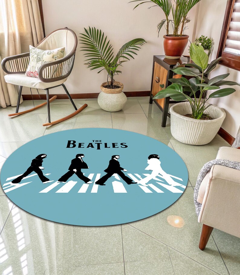The Beatles Abbey Road Rug, Round Rock Band Cotton Carpet - Etsy