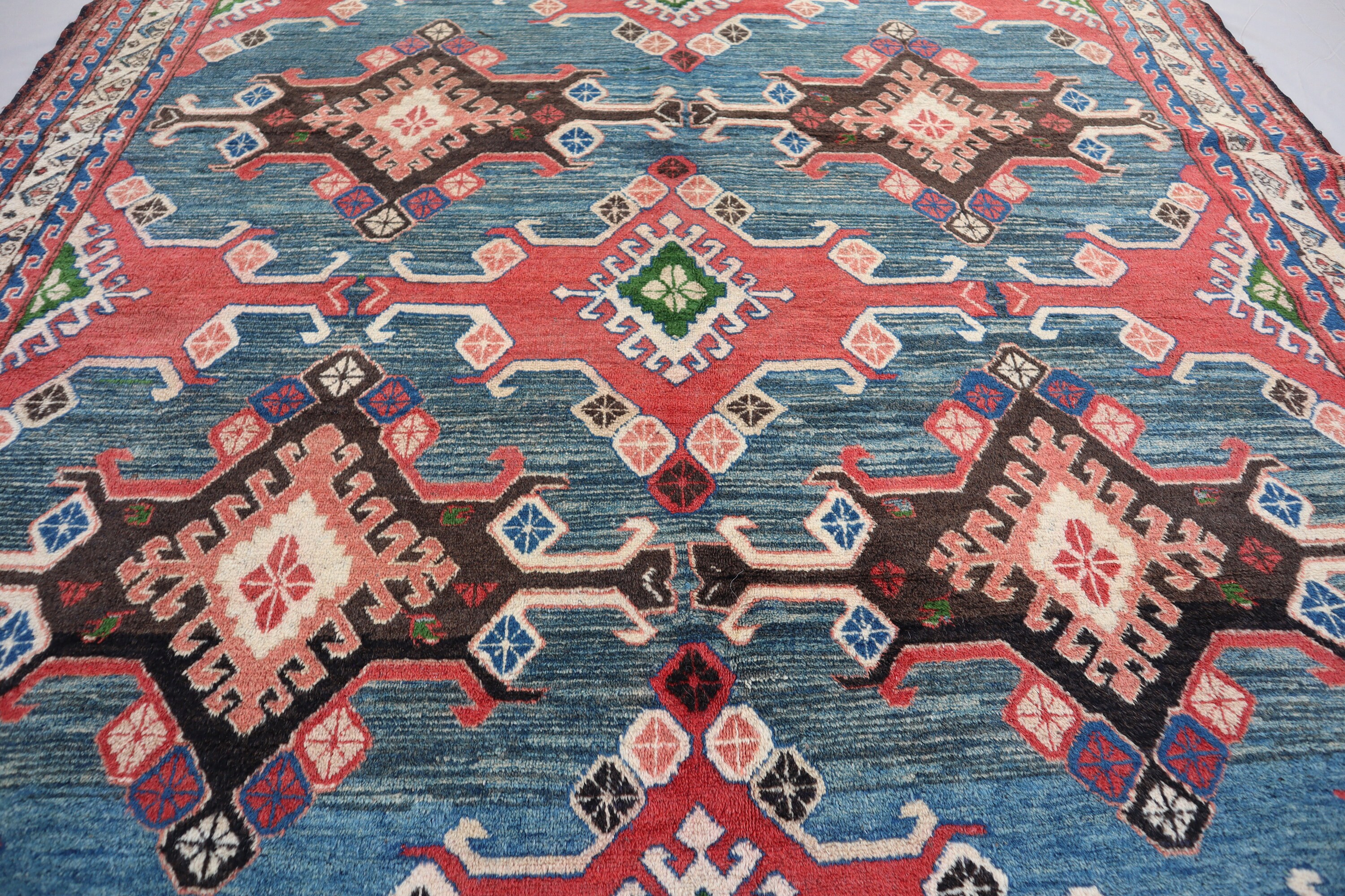 7x7 Vintage Square Rug One of a Kind Afghan Geometric Handmade Wool ...