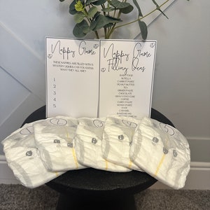 Pampas Nappy Game for Baby Showers Includes 5 Nappies, Answer Sheets ...