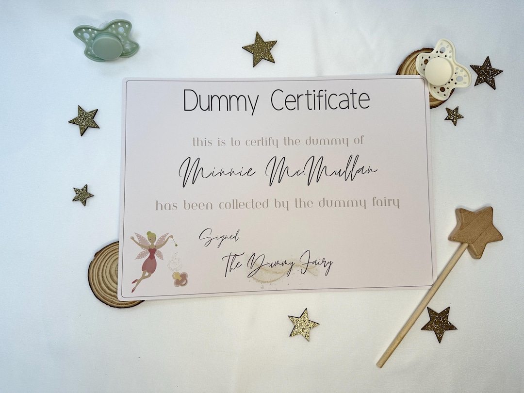 Pink Dummy Certificate, A4 Certificate for Giving up the Dummy/pacifier ...