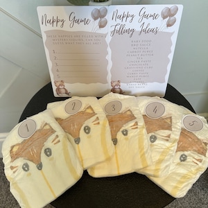 Pampas Nappy Game for Baby Showers - Includes 5 Nappies, Answer Sheets ...