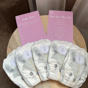 Pampas Nappy Game for Baby Showers - Includes 5 Nappies, Answer Sheets ...