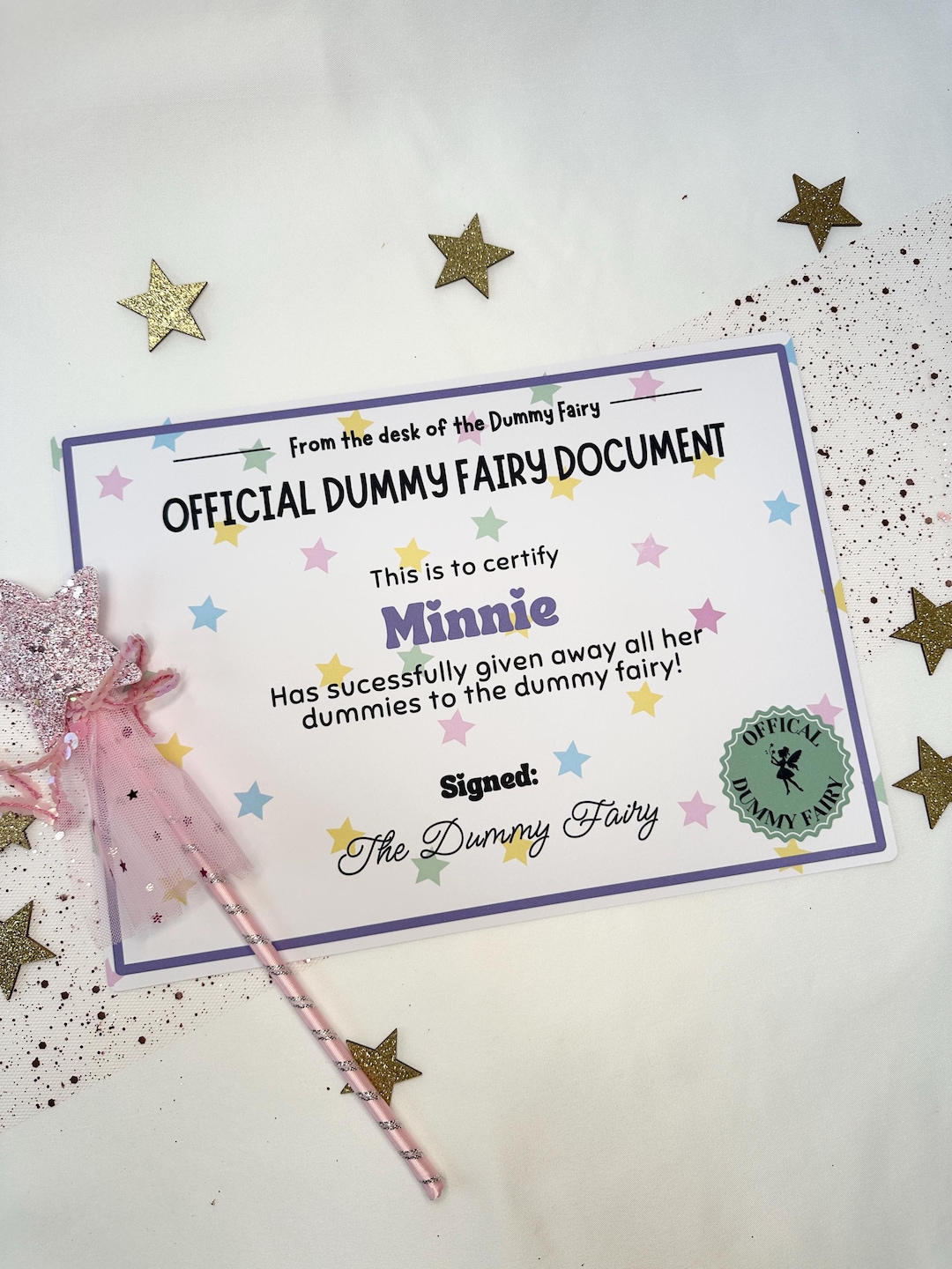 Certificate From the Dummy Fairy, A4 Personalised Certificate for ...
