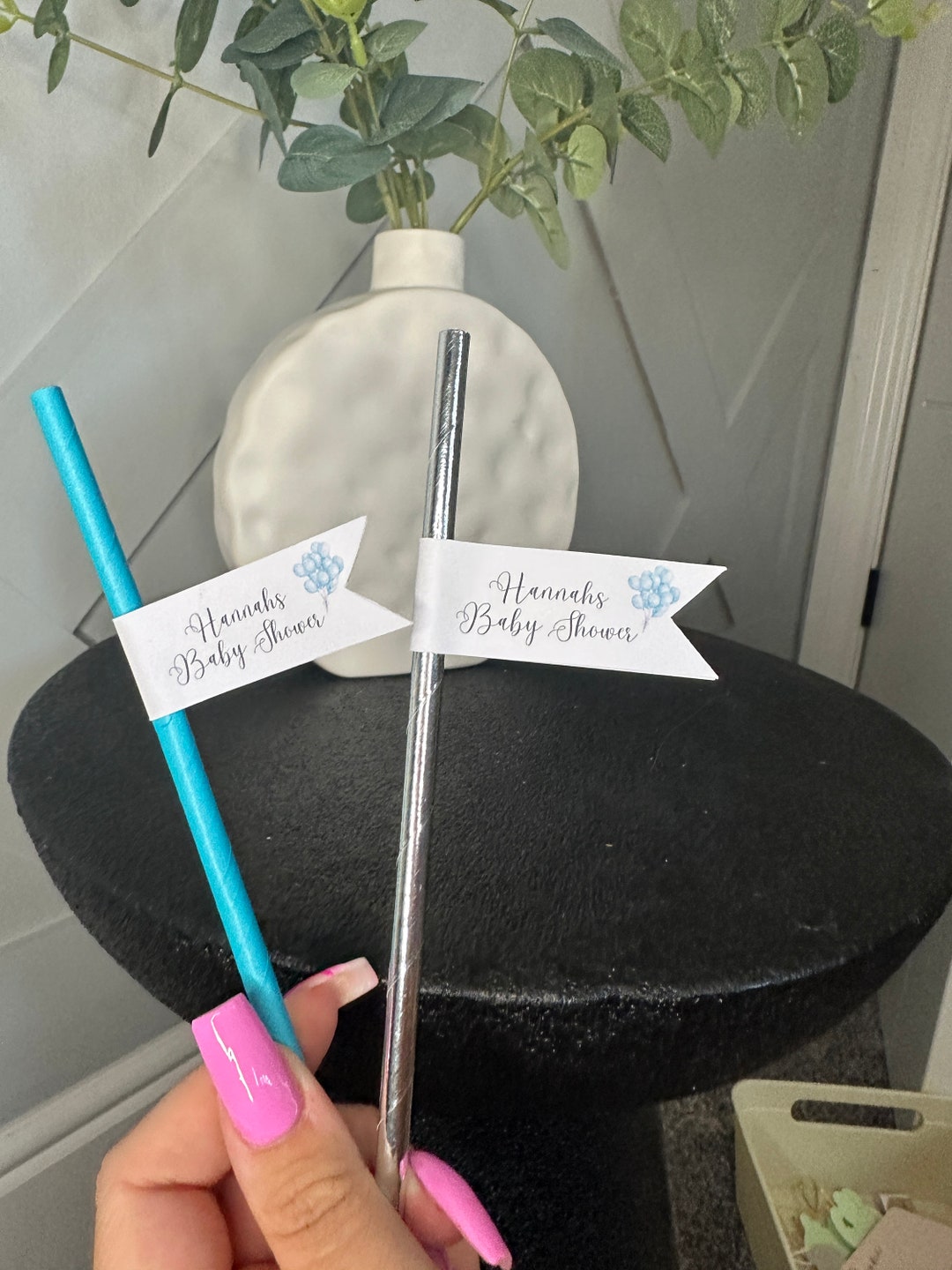 Straw Tag, Baby Shower Straw Flag, Personalised Favour, Baby Shower ...