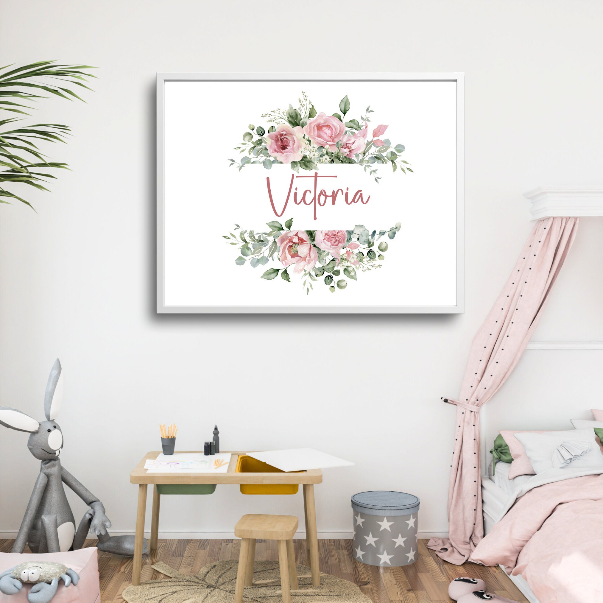 Girl's Nursery Art, CUSTOM Baby Name Print With Roses, Girl's Name Wall ...