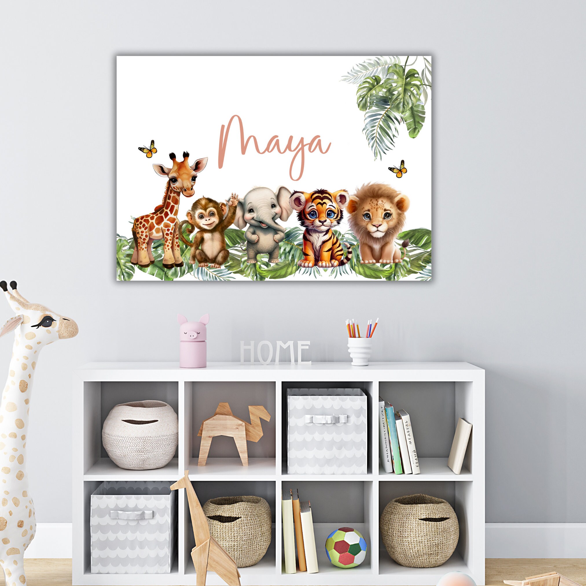 CANVAS Jungle Nursery Art, Girl's Jungle Nursery, Jungle Nursery Decor ...