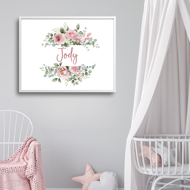 Girl's Nursery Art, CUSTOM Baby Name Print With Roses, Girl's Name Wall ...
