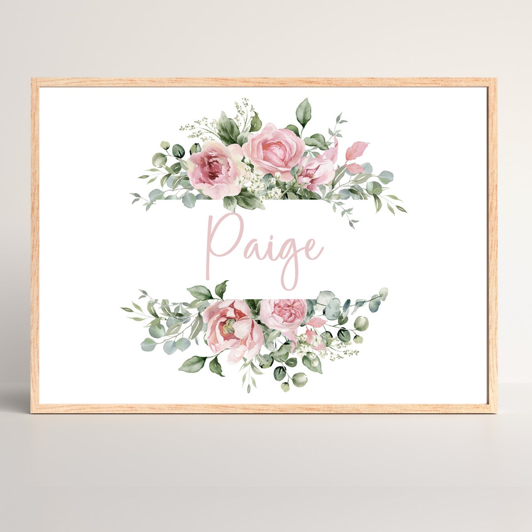 Girl's Nursery Art, CUSTOM Baby Name Print With Roses, Girl's Name Wall ...