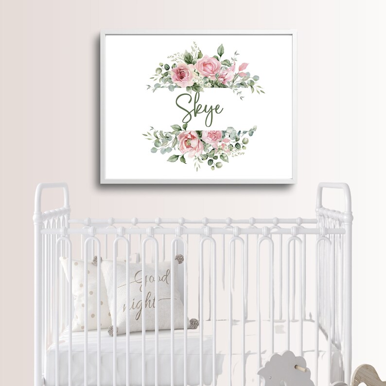 Girl's Nursery Art, CUSTOM Baby Name Print With Roses, Girl's Name Wall ...